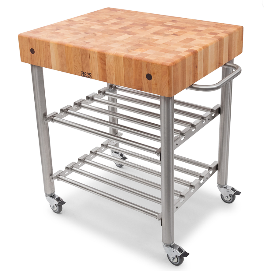 John Boos Maple Cucina D'Amico Wine Cart with Undershelves and Towel B ...