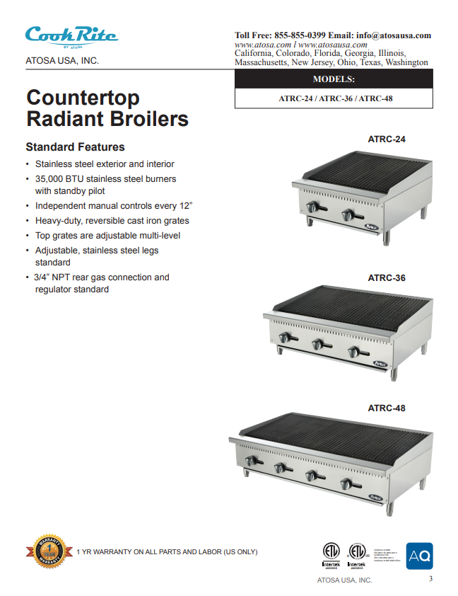 Cook-Rite Countertop CharBroiler 24in Natural Gas ATRC-24 – Surfas Online